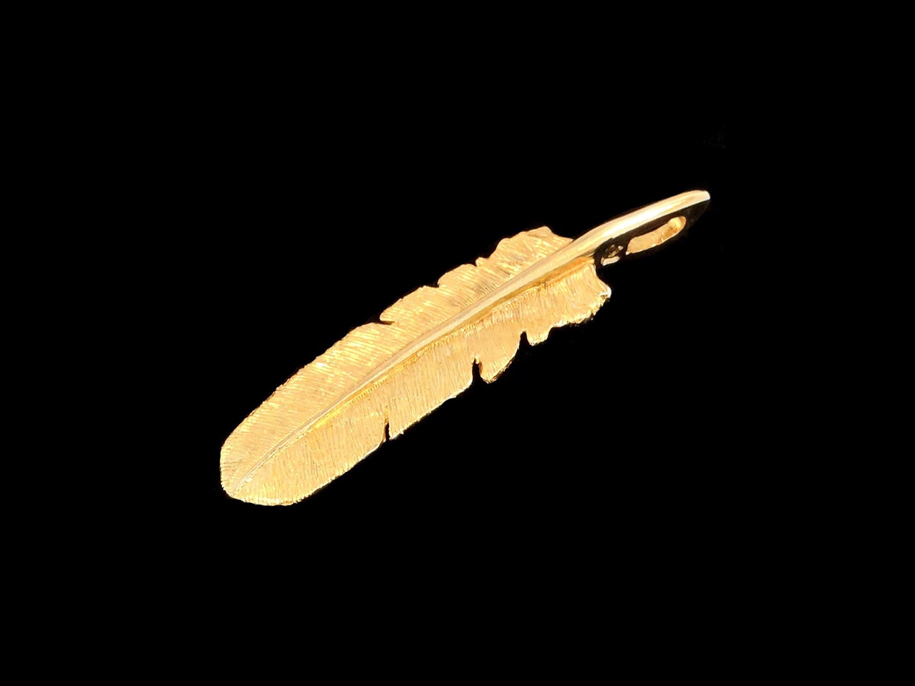 24k Pure Yellow Gold Hawk Feather Pendant | Etsy