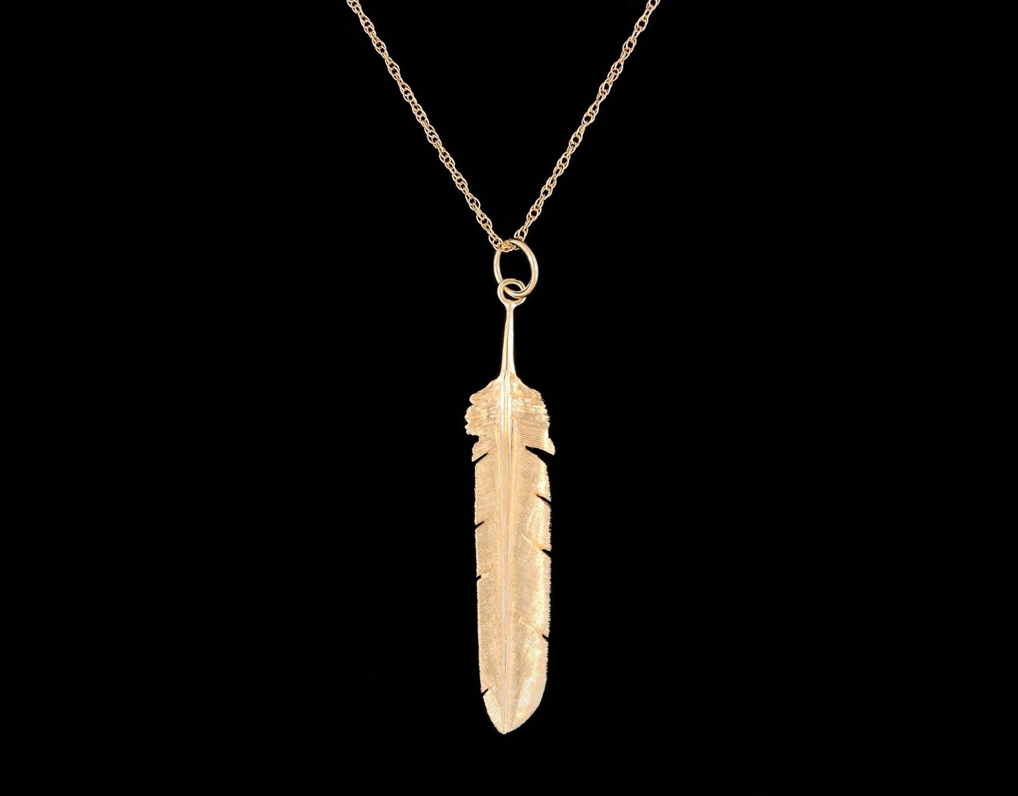 14k Yellow Gold Golden Eagle Feather Pendant or Necklace | Etsy
