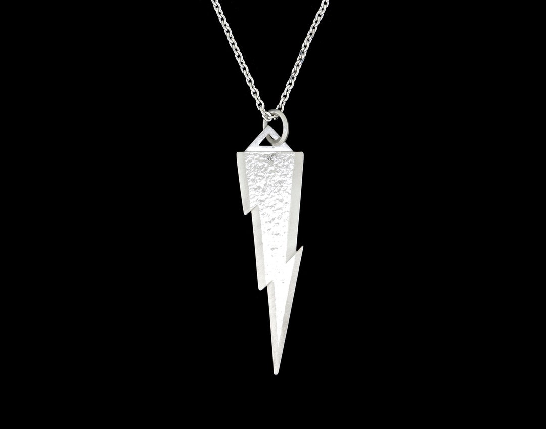 Large Sterling Silver Lighting Bolt Pendant or Necklace (optional Chain ...