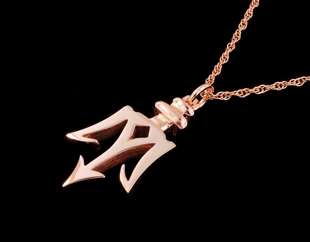 Small 14k Rose Gold Trident of Poseidon Pendant or Necklace (optional ...