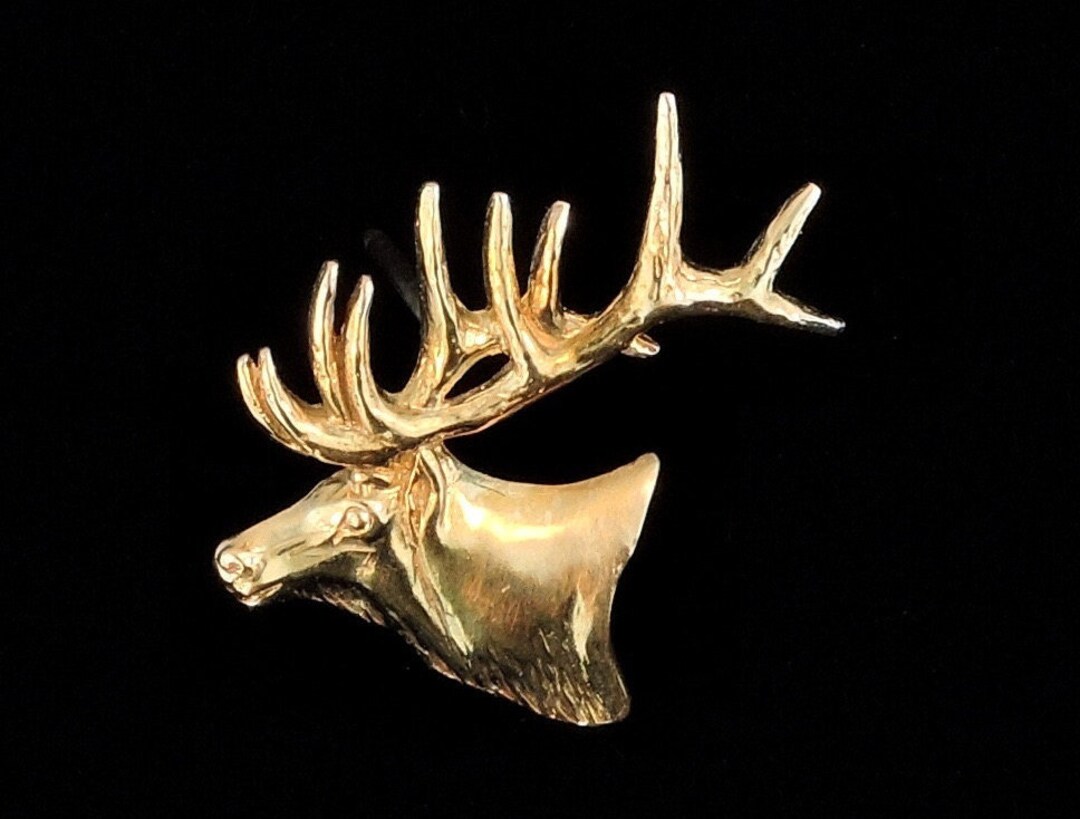 Small 14k or 18k Yellow Gold Bull Elk Head Pin and Tie Tack - Etsy