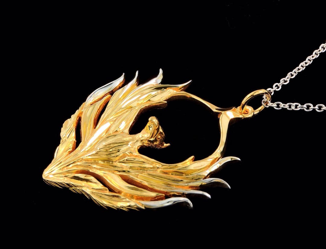 Sterling Silver Fire Phoenix With 22k Yellow Gold Plating Pendant or ...