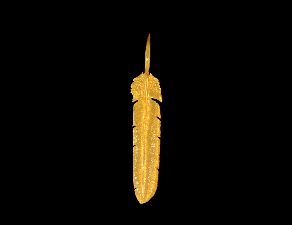 24k Pure Yellow Gold Golden Eagle Feather Pendant - Etsy