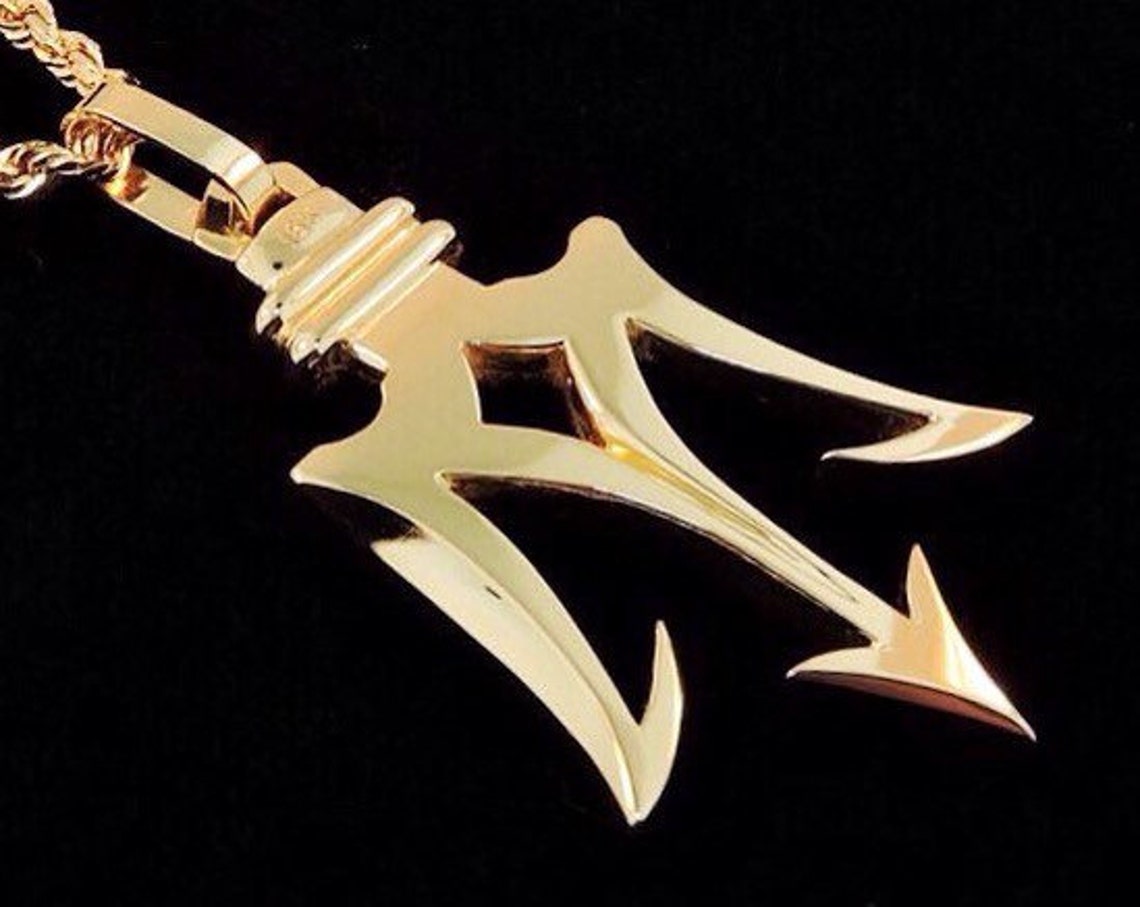 Solid 18k Yellow Gold Trident of Poseidon Pendant Only chain - Etsy