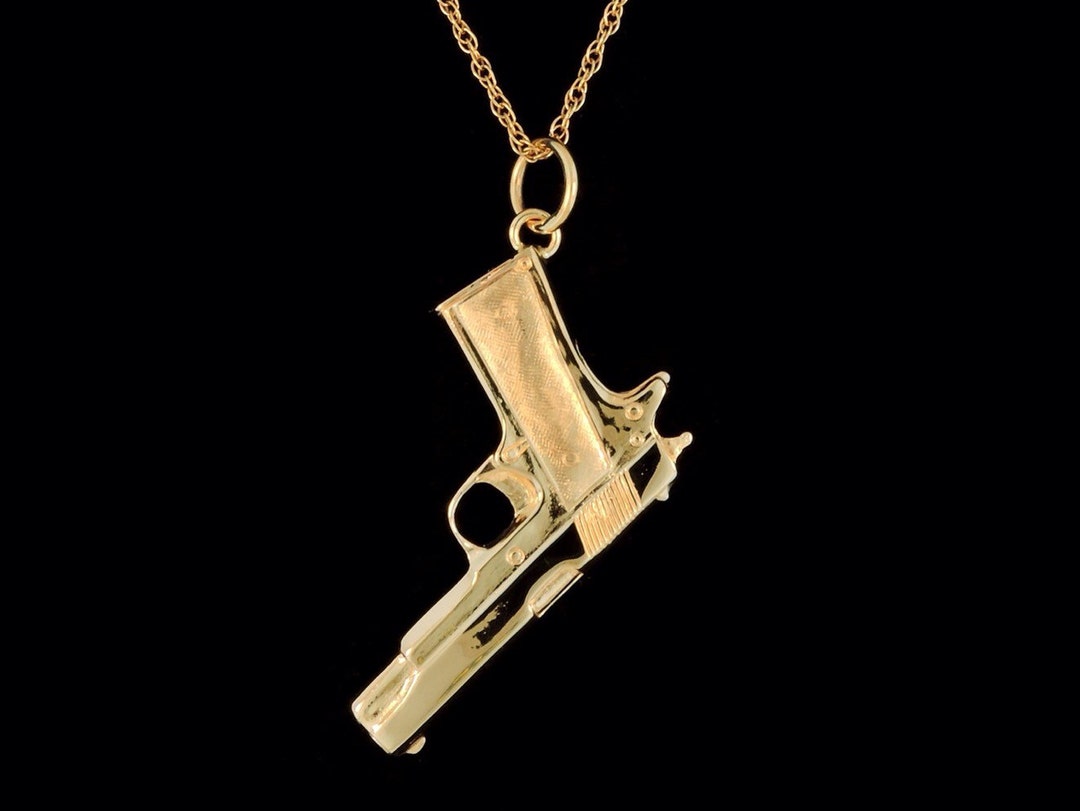 Solid 14k Yellow Gold 1911 45 Pistol Pendant or Necklace (optional ...