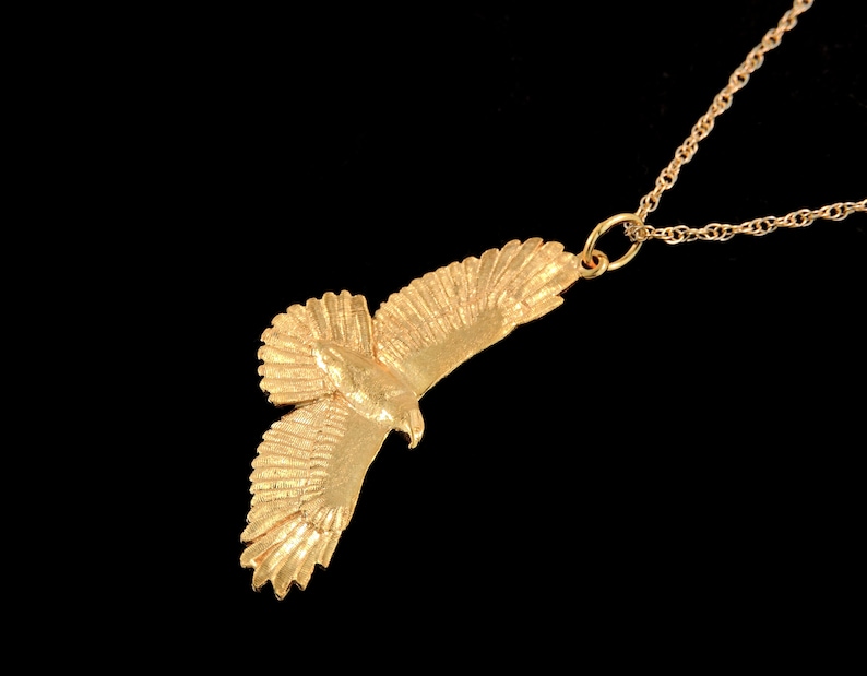 Solid 14K Yellow Gold Full Body Soaring Red Tailed Hawk Pendant or ...
