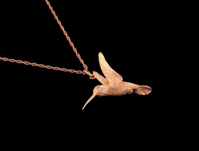 Small 14k Rose Gold Hummingbird Pendant or Necklace optional - Etsy