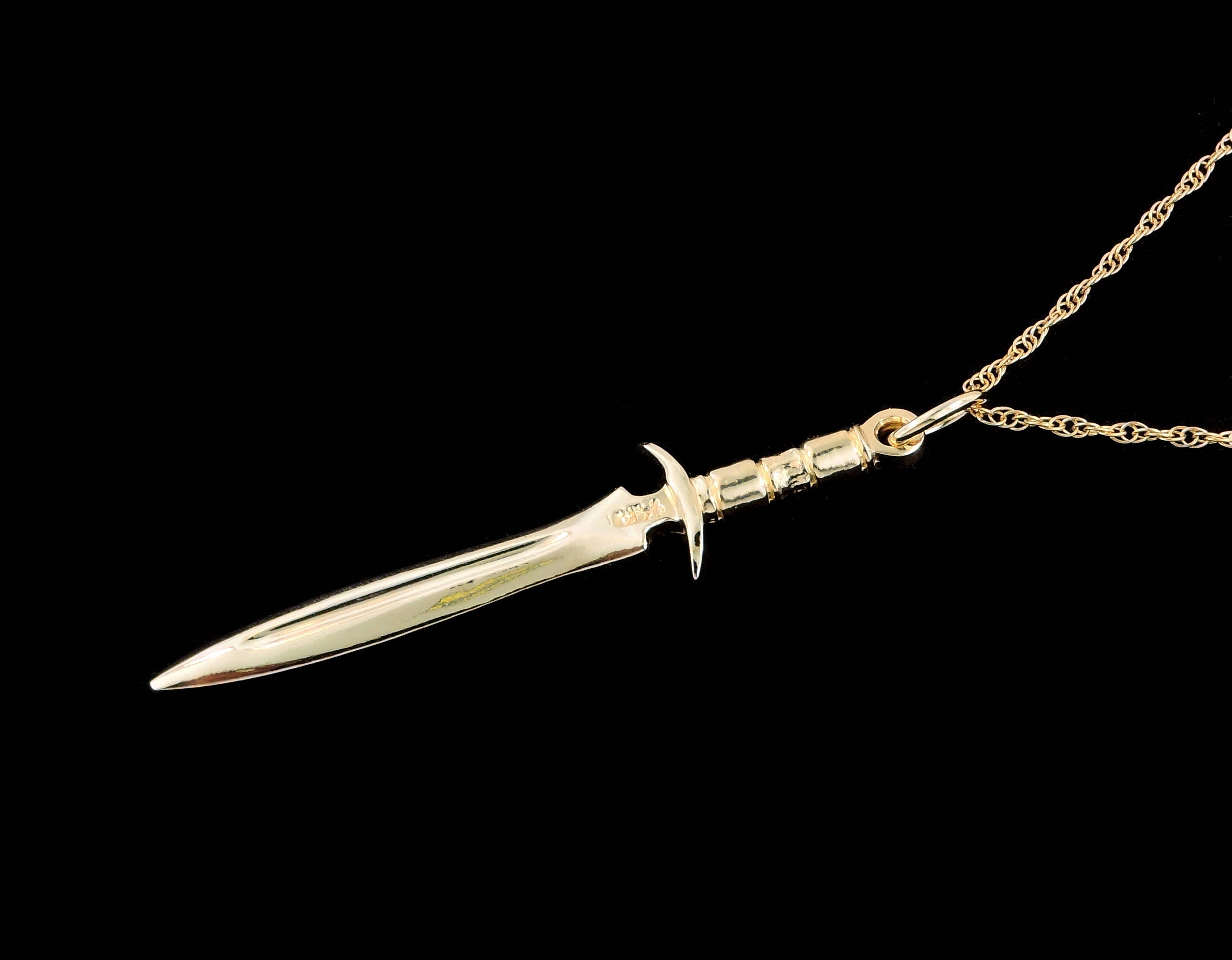 Solid 14K Yellow Gold Short Sword Pendant or Necklace | Etsy