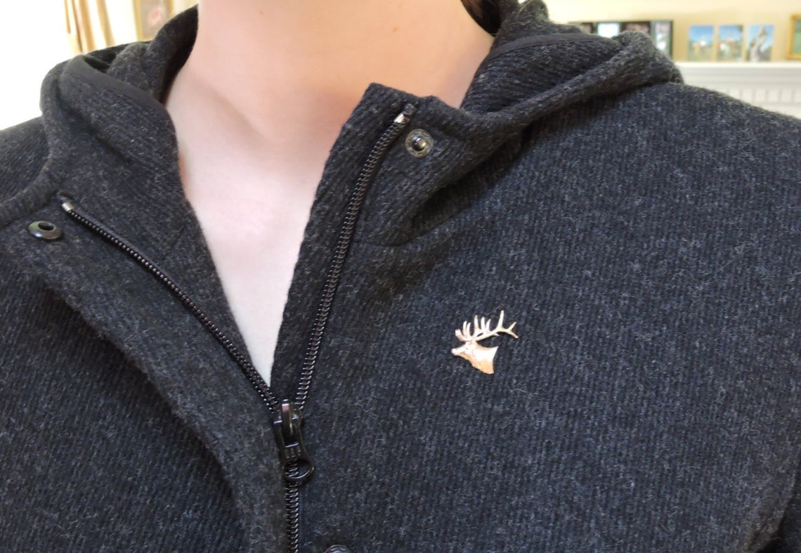 Small 14k or 18k Yellow Gold Bull Elk Head Pin and Tie Tack | Etsy