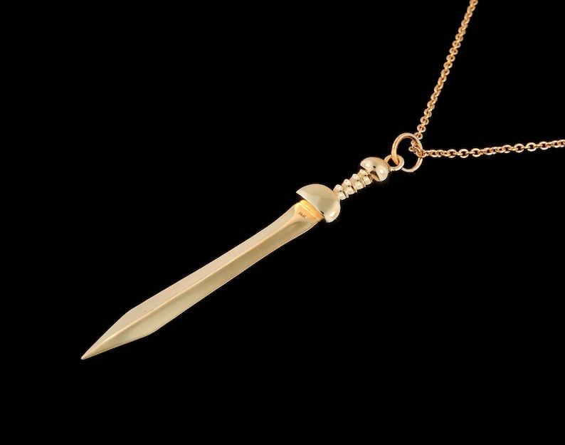 Solid 14k Yellow Gold Roman Gladius Sword Pendant or Necklace (optional ...
