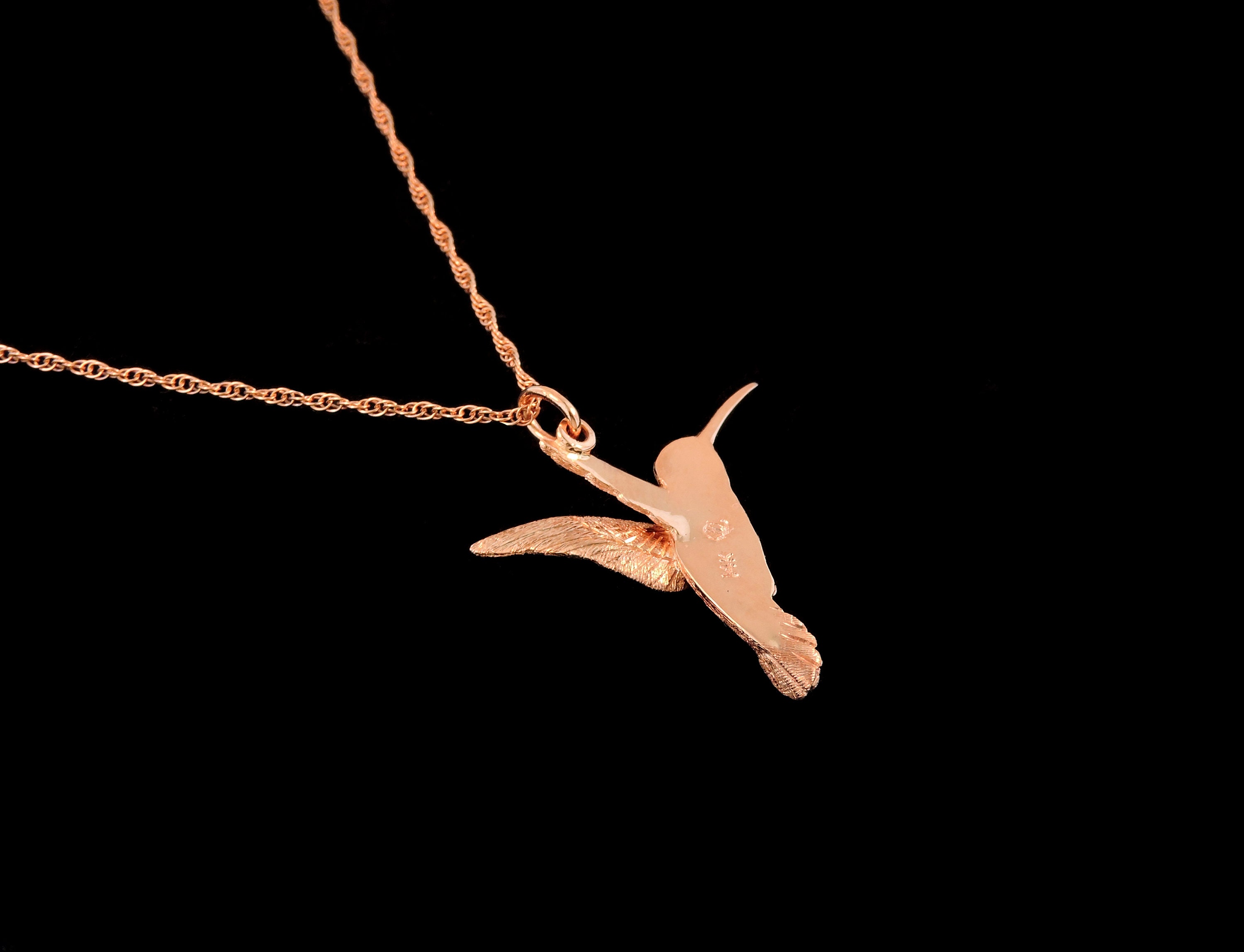Small 14k Rose Gold Hummingbird Pendant or Necklace optional | Etsy