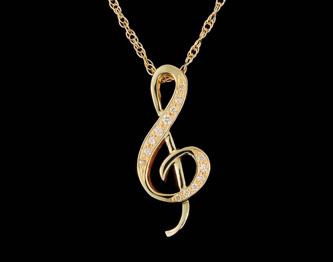 14k Yellow Gold Treble Clef Music Note Pendant or Necklace With SI1 G-H ...