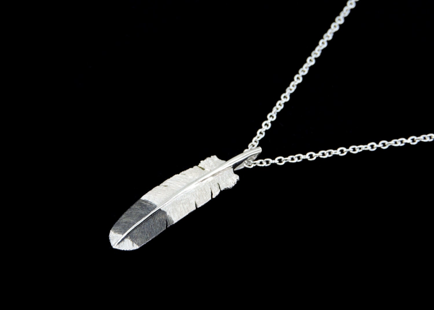 Sterling Silver Male Common Black Hawk Tail Feather Pendant or Necklace ...
