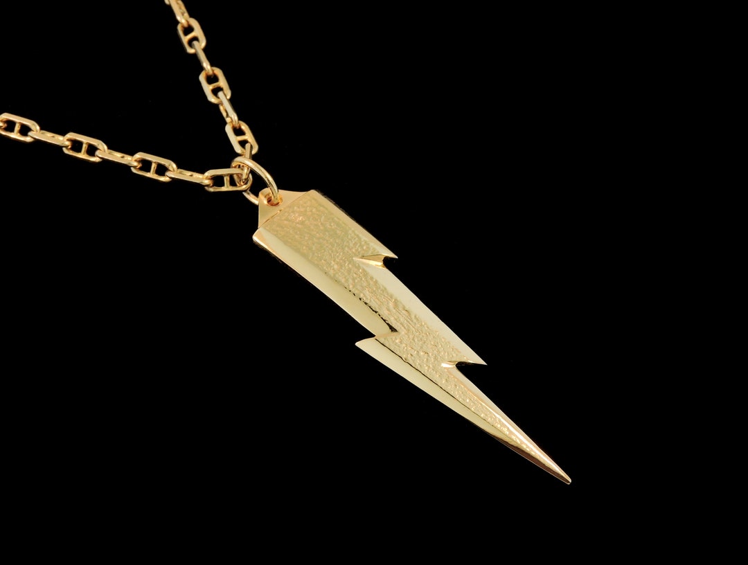 Large 14K Yellow Gold Lighting Bolt Pendant or Necklace (optional Chain ...