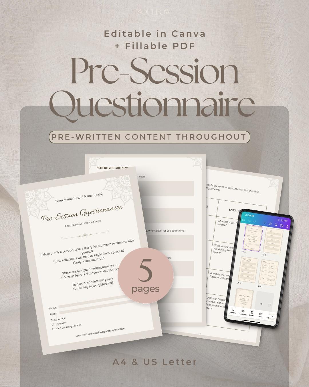Sage Serenity Pre-session Questionnaire Template for Coaches | Editable ...