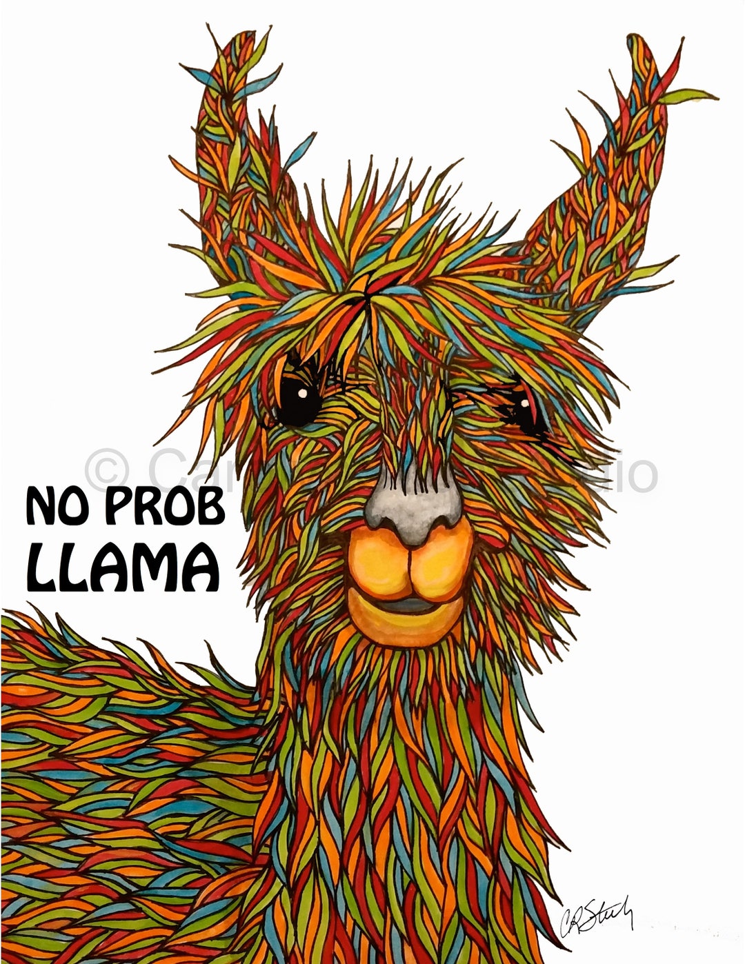 No Prob Llama - Matted Print and Greeting Card by Carolyn Stich Studio ...