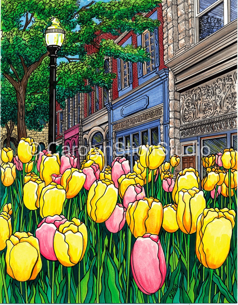 Downtown Show Stoppers Matted Print and Greeting Card by Carolyn Stich ...