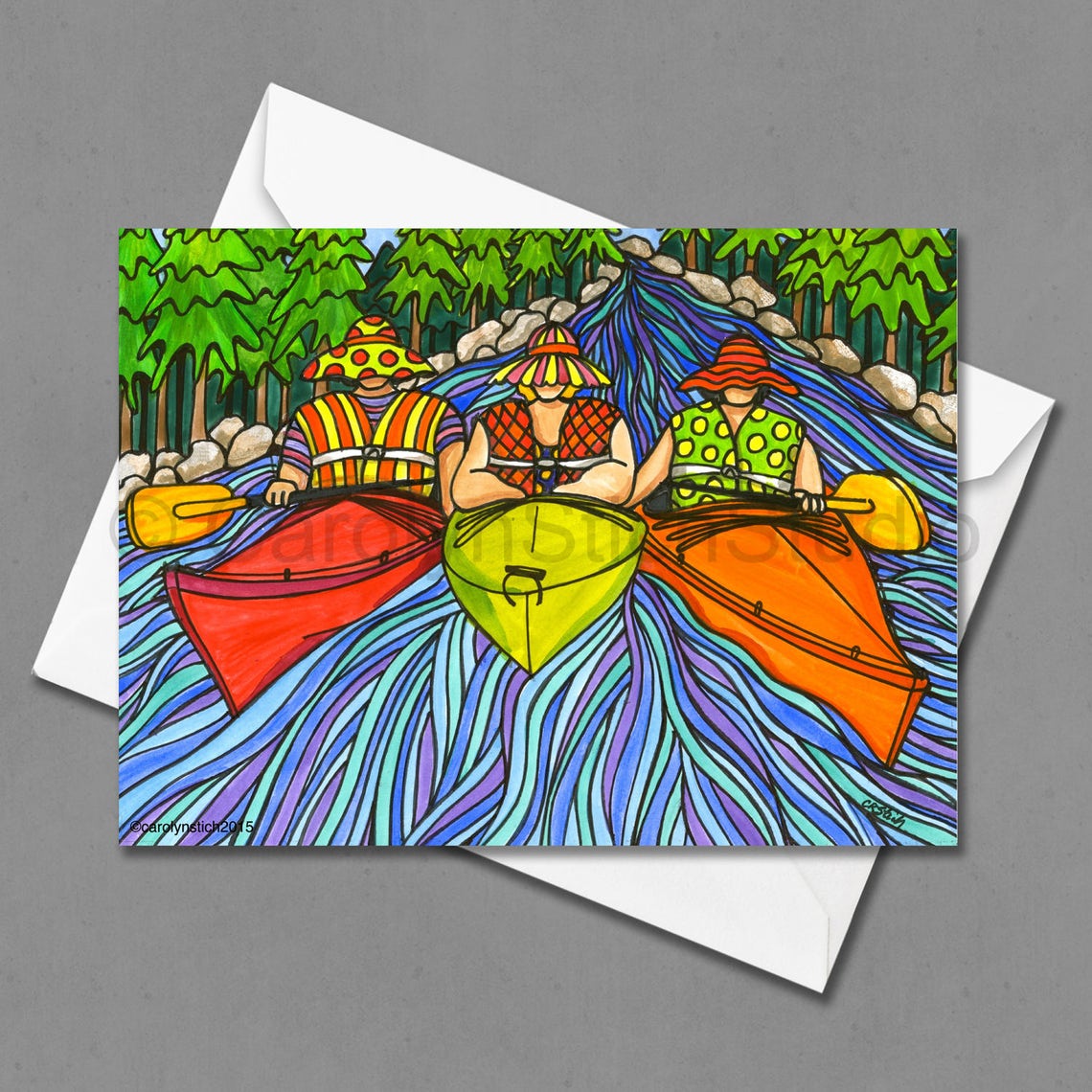 The Girls Kayaking - Matted Print and Greeting Card by Carolyn Stich ...