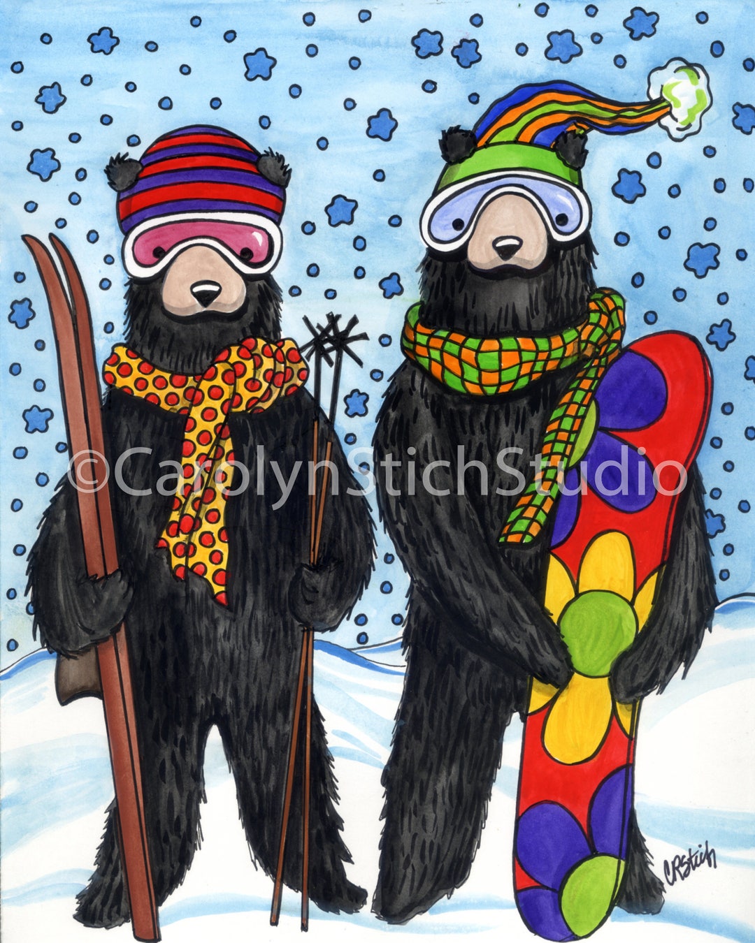 Winter Bears - Matted Print by Carolyn Stich Studio - Etsy