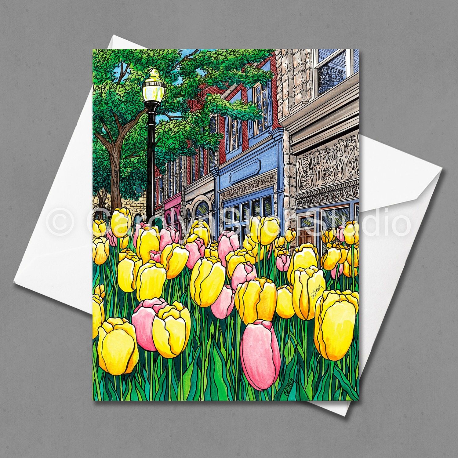 Downtown Show Stoppers Matted Print and Greeting Card by Carolyn Stich ...