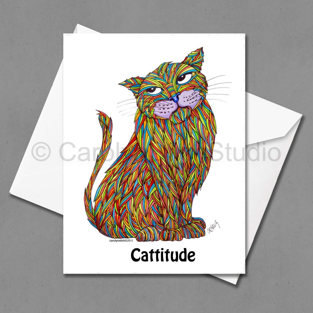 Cattitude 5x7 Greeting Card by Carolyn Stich Studio - Etsy