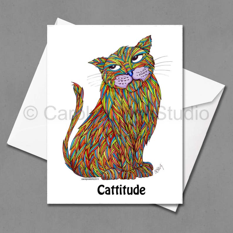 Cattitude 5x7 Greeting Card by Carolyn Stich Studio - Etsy