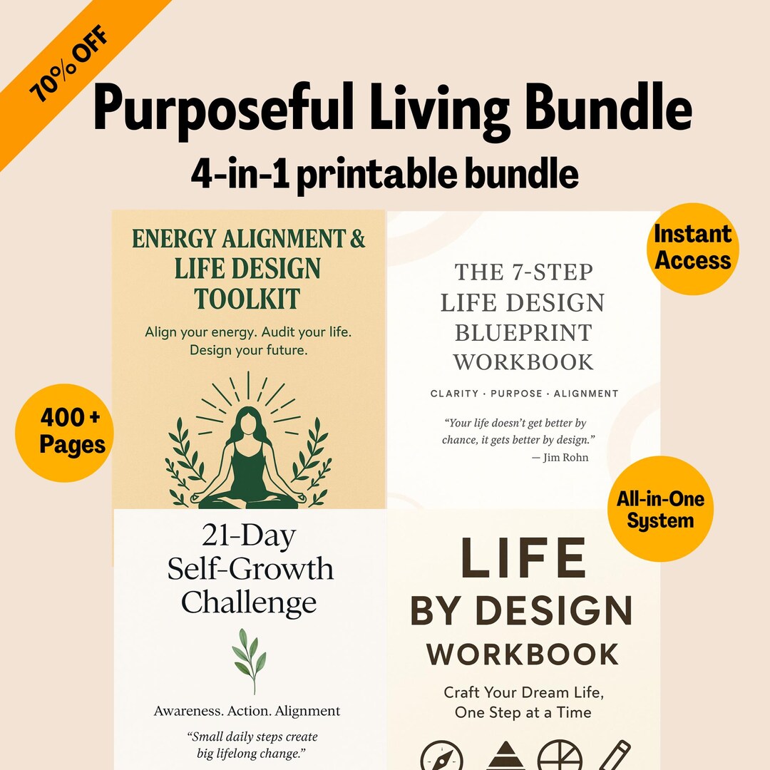 Purposeful Living Bundle: Printable Workbook & Journal for Life Clarity ...