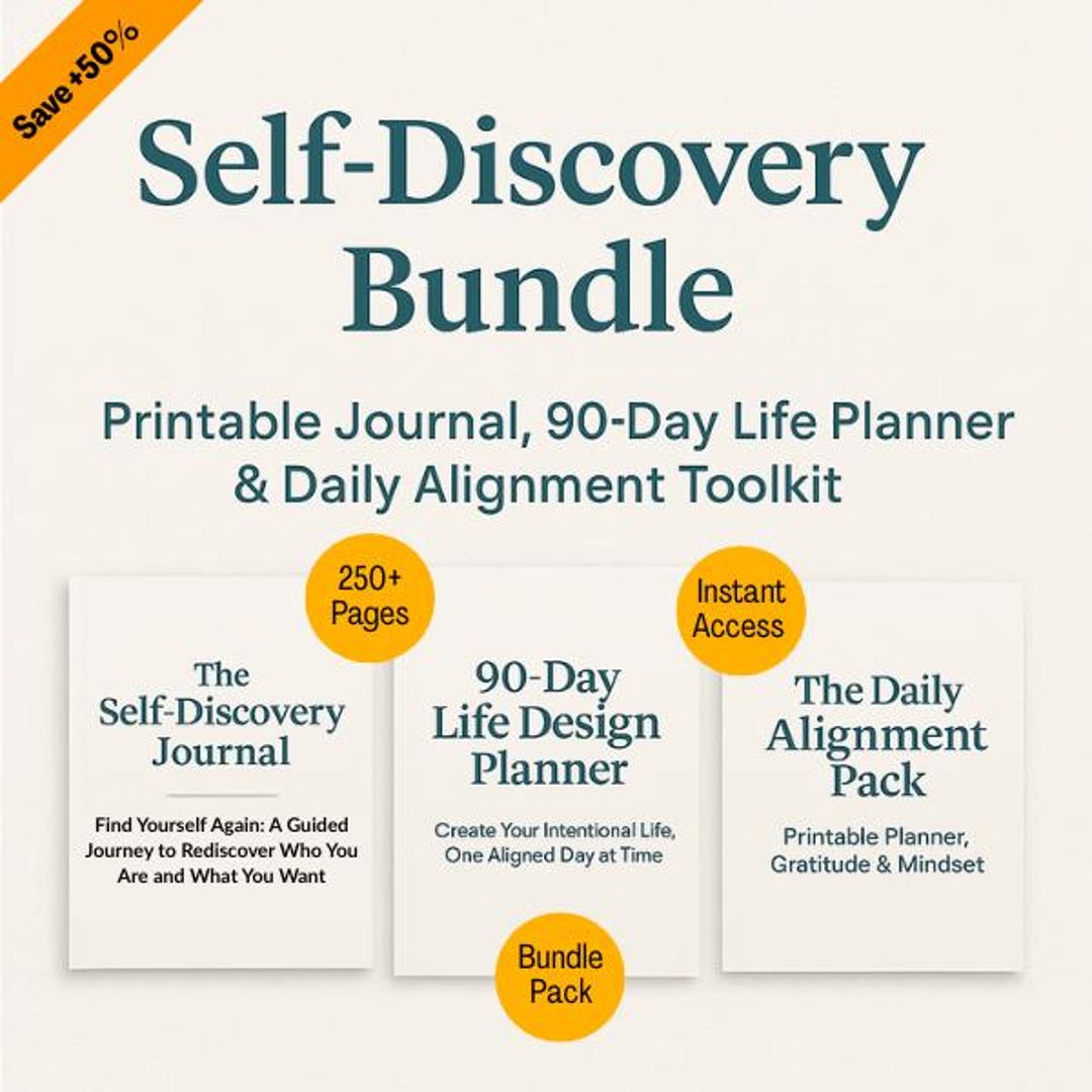 Self-discovery Bundle – Printable Journal, 90-day Life Planner & Daily ...