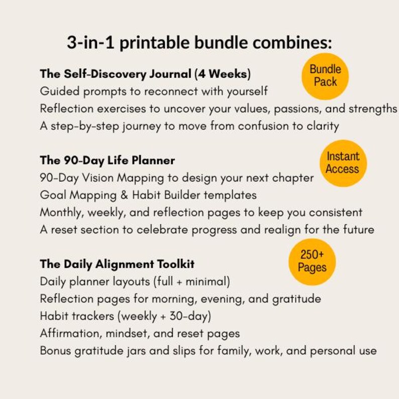 Self-discovery Bundle – Printable Journal, 90-day Life Planner & Daily ...