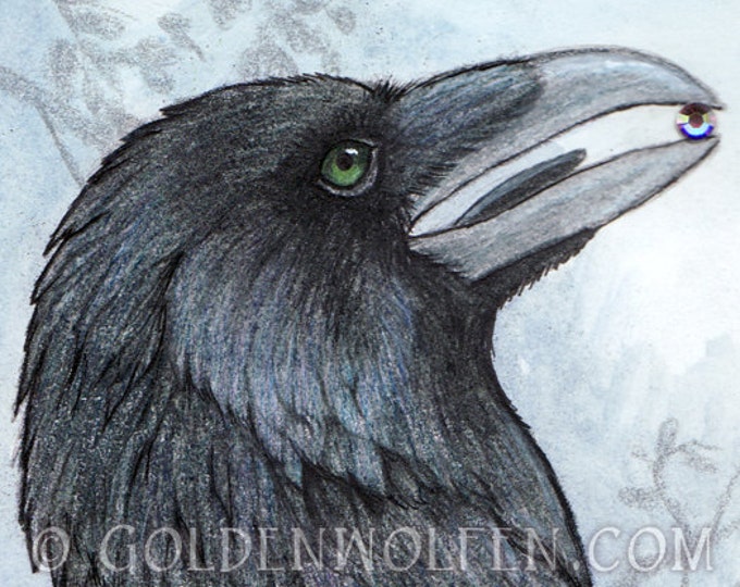 Crow Raven With Sparkly Miniprint - Etsy