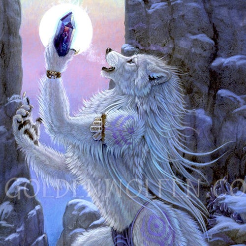 Anthro White Wolf Werewolf With Crystals Print - Etsy