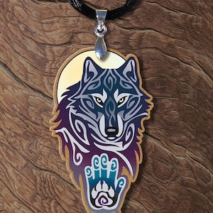 Wolf Handprint Tribal Design Multicolor Wooden Printed Pendant - Etsy