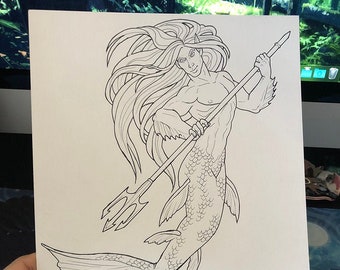 Merman Drawing | Etsy