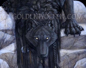 Anthro White Wolf Werewolf With Crystals Print | Etsy