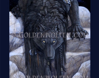 Anthro Wolf Werewolf Hunter at Spring Print | Etsy