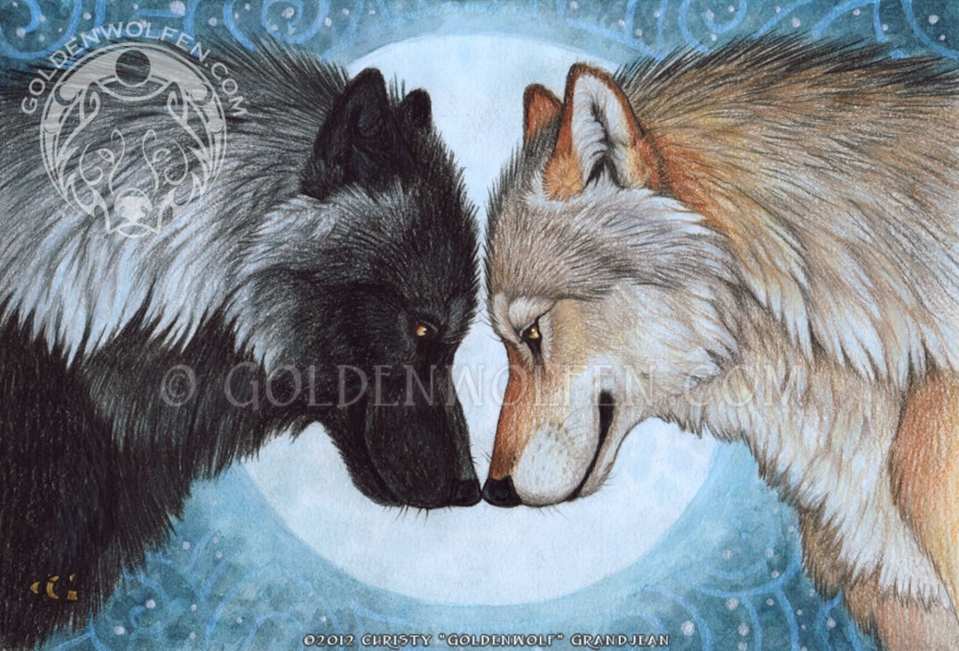 Wolf Mates Couple Under Full Moon Print - Etsy