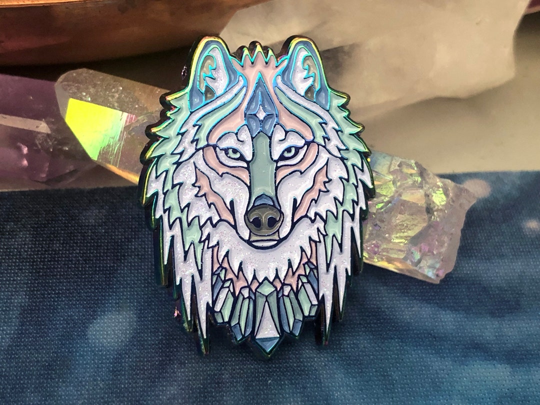Sparkly Rainbow Crystal Wolf Enamel Pin - Etsy