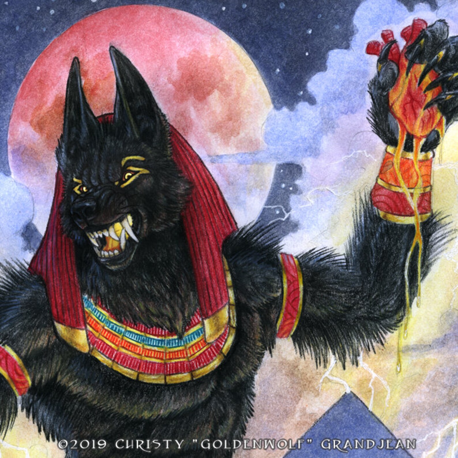 Werewolf Anubis With Sword Egyptian God Print - Etsy