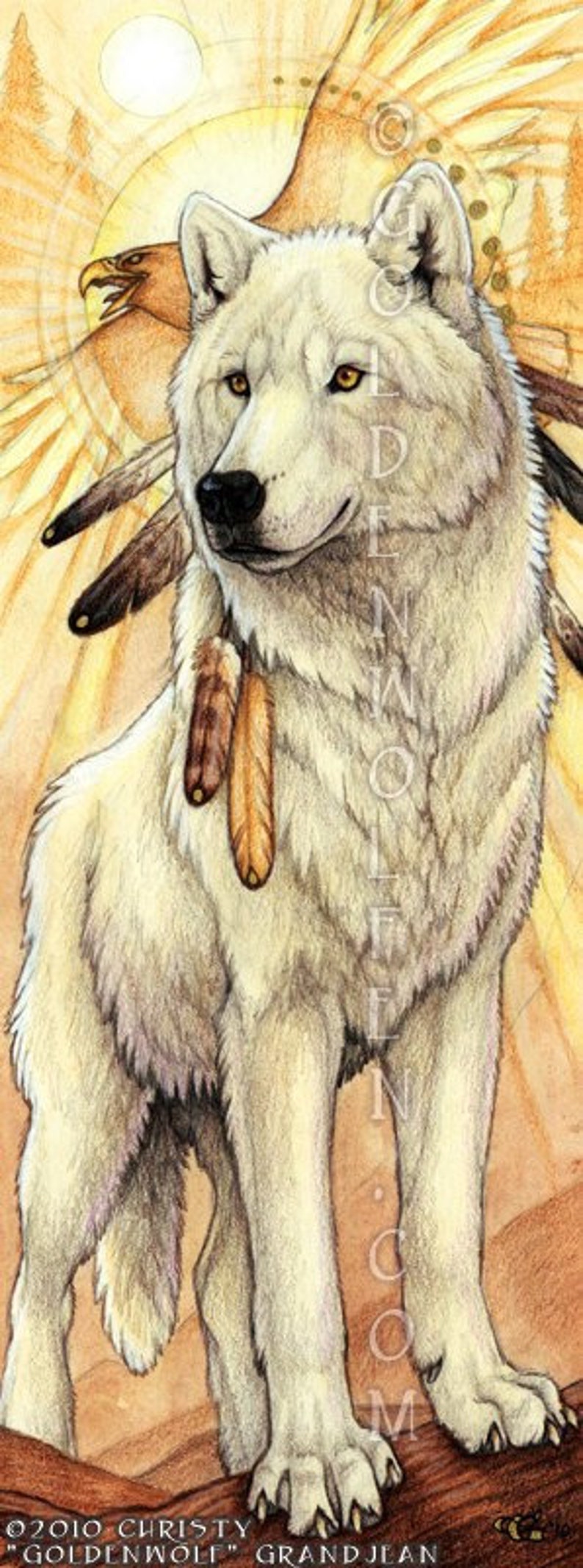 White Wolf and Eagle Print - Etsy