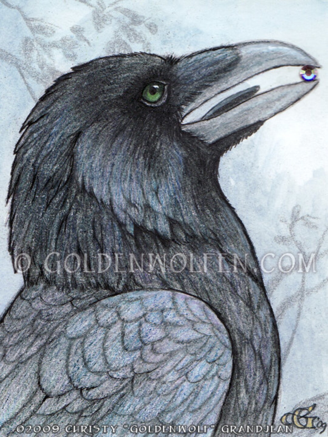 Crow Raven With Sparkly Miniprint - Etsy