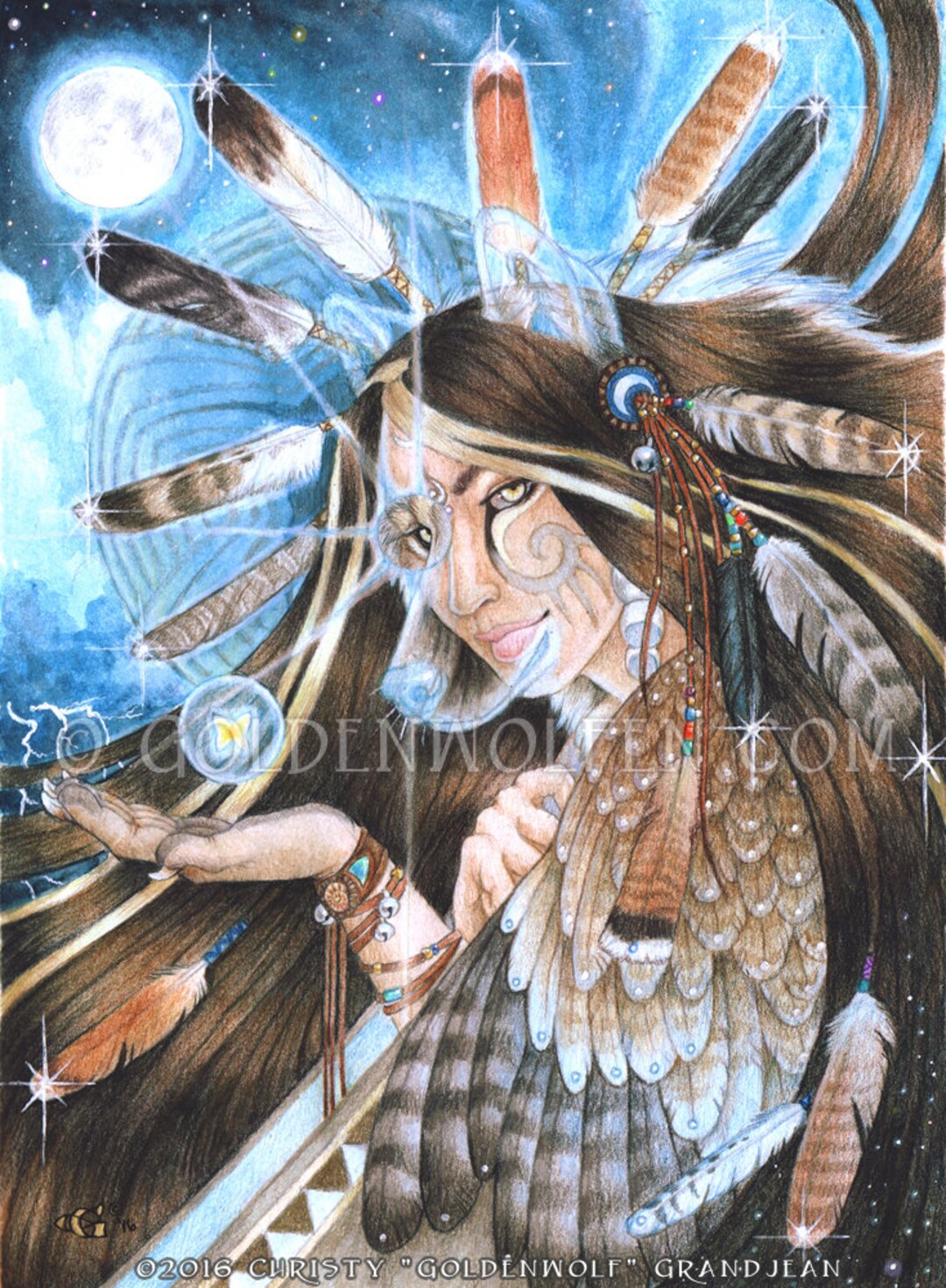 Native Wolf Woman Shamaness Spirit Print - Etsy