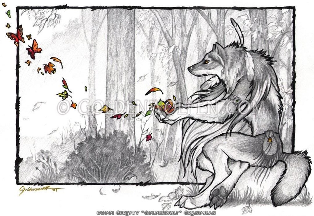 Anthro Wolf With Changing Leaves Autumn Fall Print - Etsy