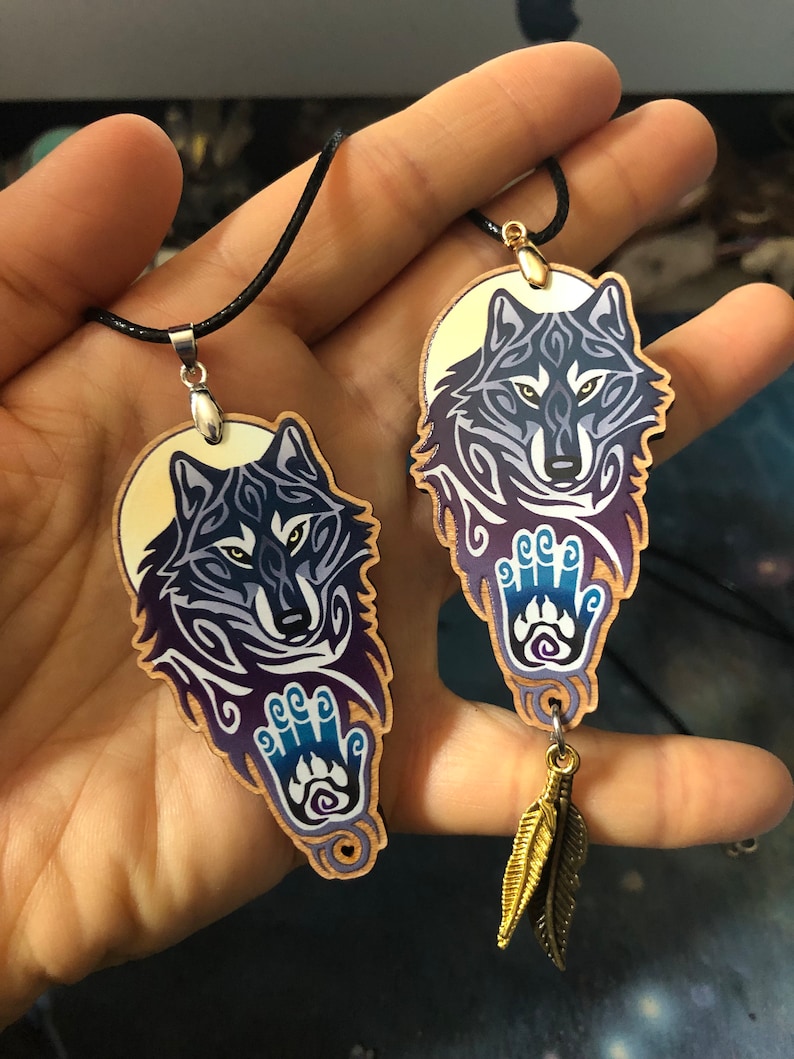 Wolf Handprint Tribal Design Multicolor Wooden Printed Pendant - Etsy