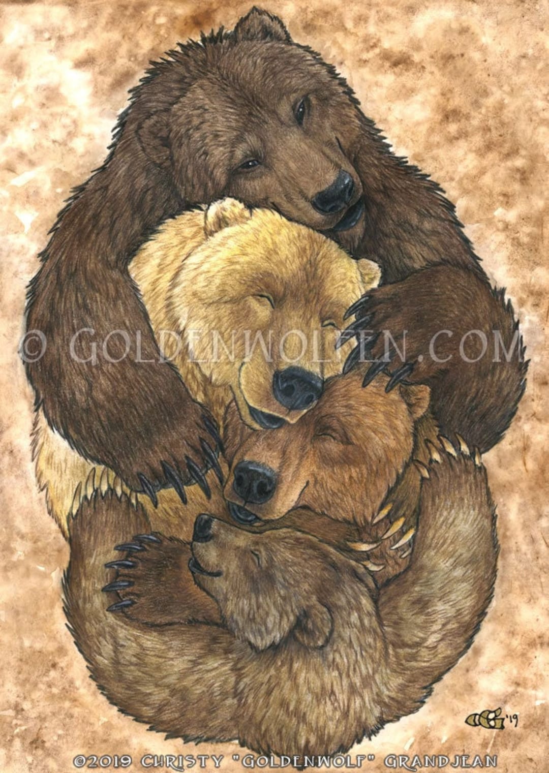 Hugging Family of Bears Print - Etsy