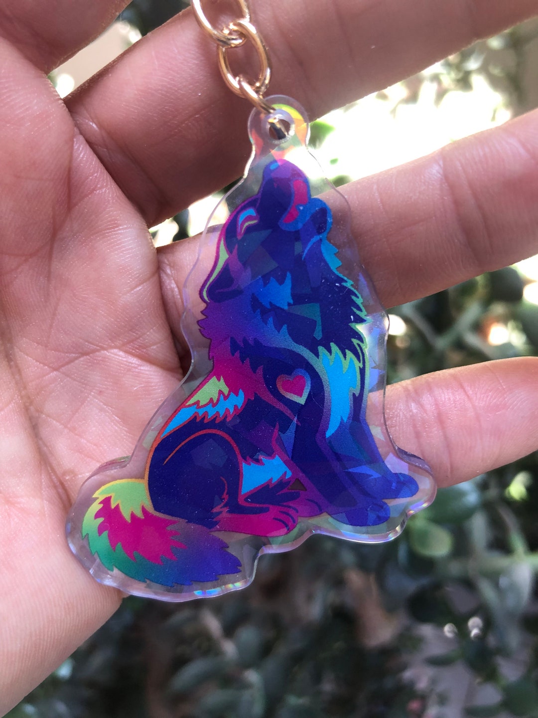 Rainbow Howling Chibi Wolf Wuffie Sparkle Key Chain - Etsy