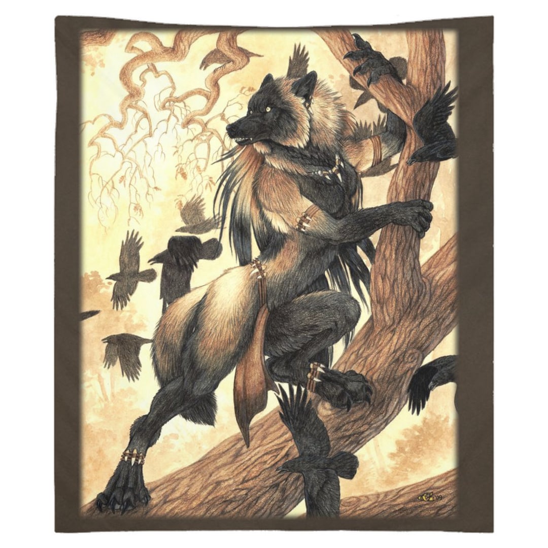 Female Werewolf With Crows Tapestry - Etsy