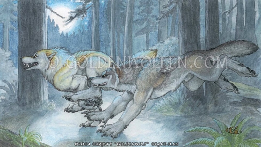 Werewolf Couple Running Through Forest Print - Etsy