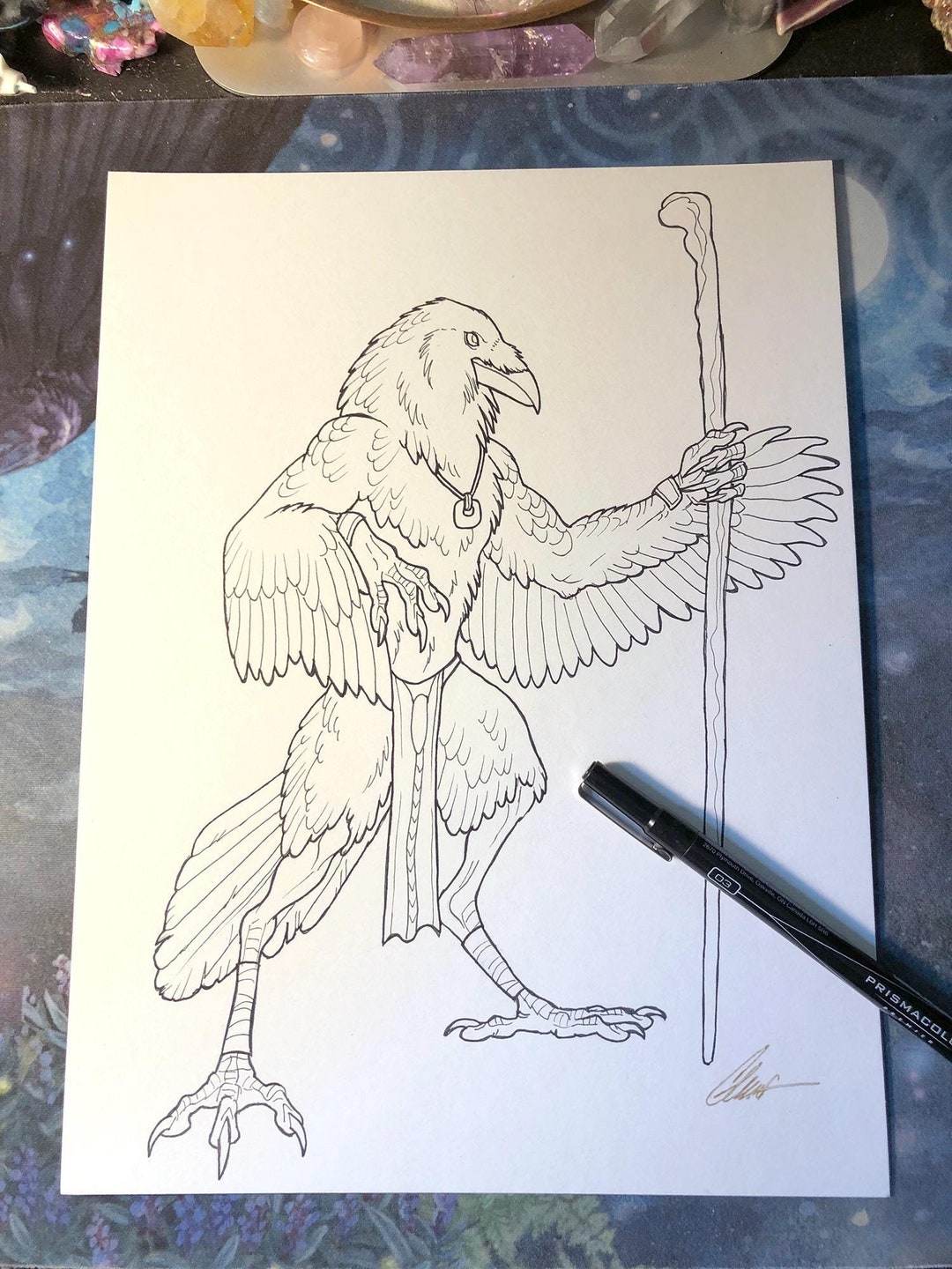 Anthro Raven Crow Sage Original Ink Drawing - Etsy