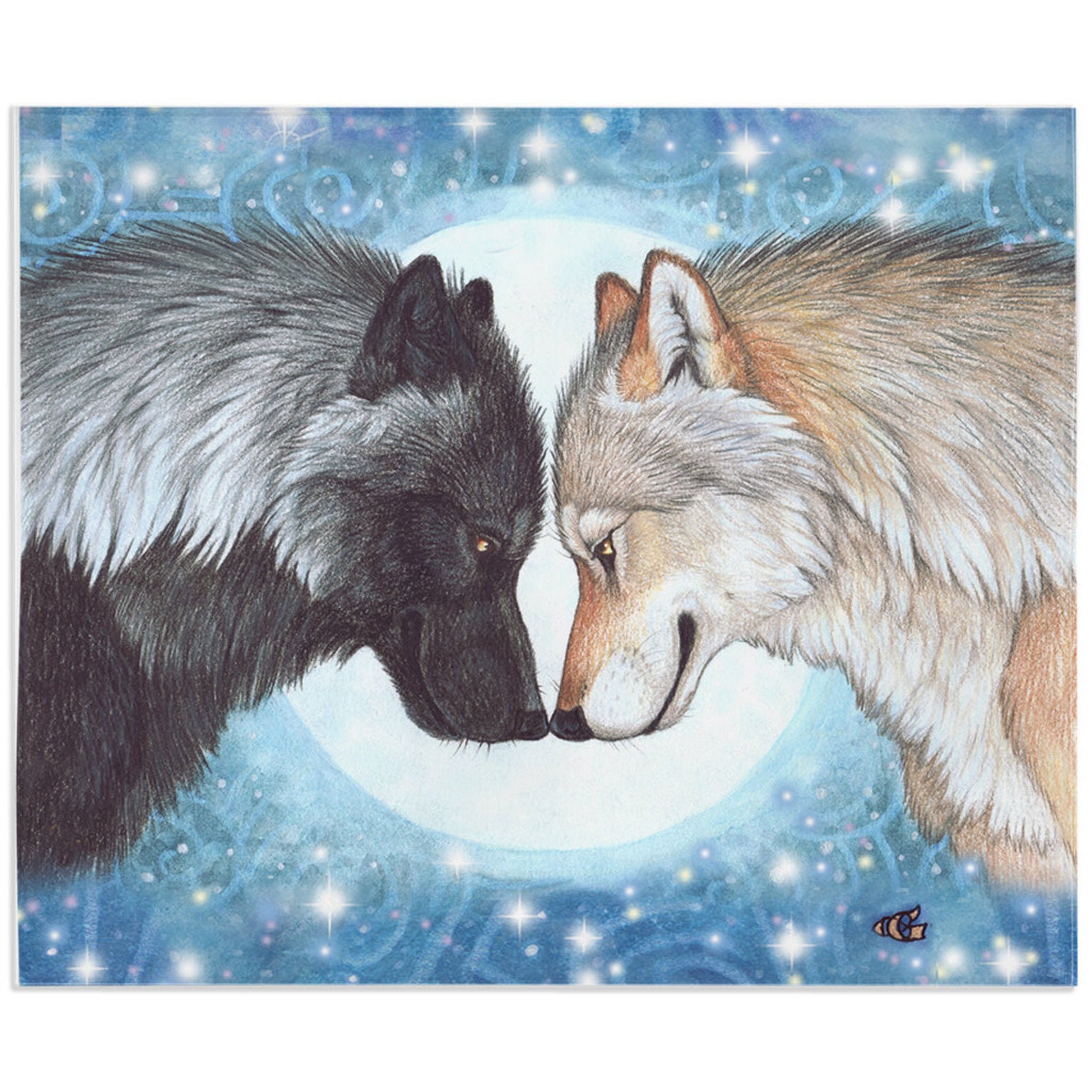 Wolf Couple Full Moon Minky Throw Blanket | Etsy