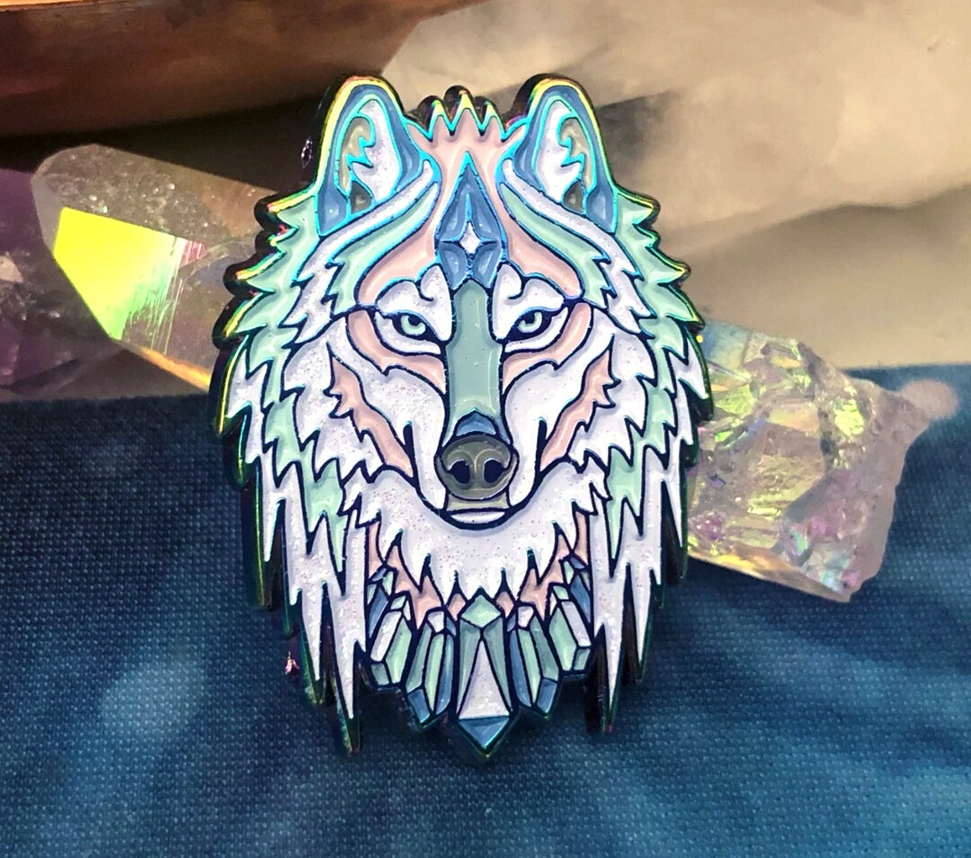 Sparkly Rainbow Crystal Wolf Enamel Pin - Etsy